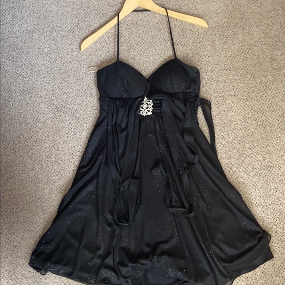 Black Halter, Open Back Dress - Gem